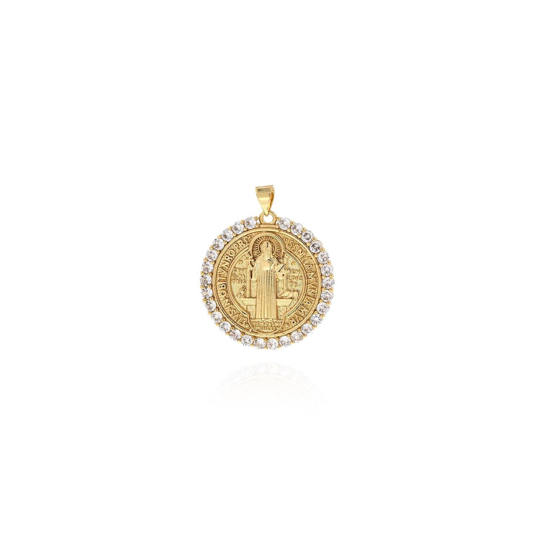 18K Gold Filled Round Religious Jewelry,micropavé CZ Religious Charm ...