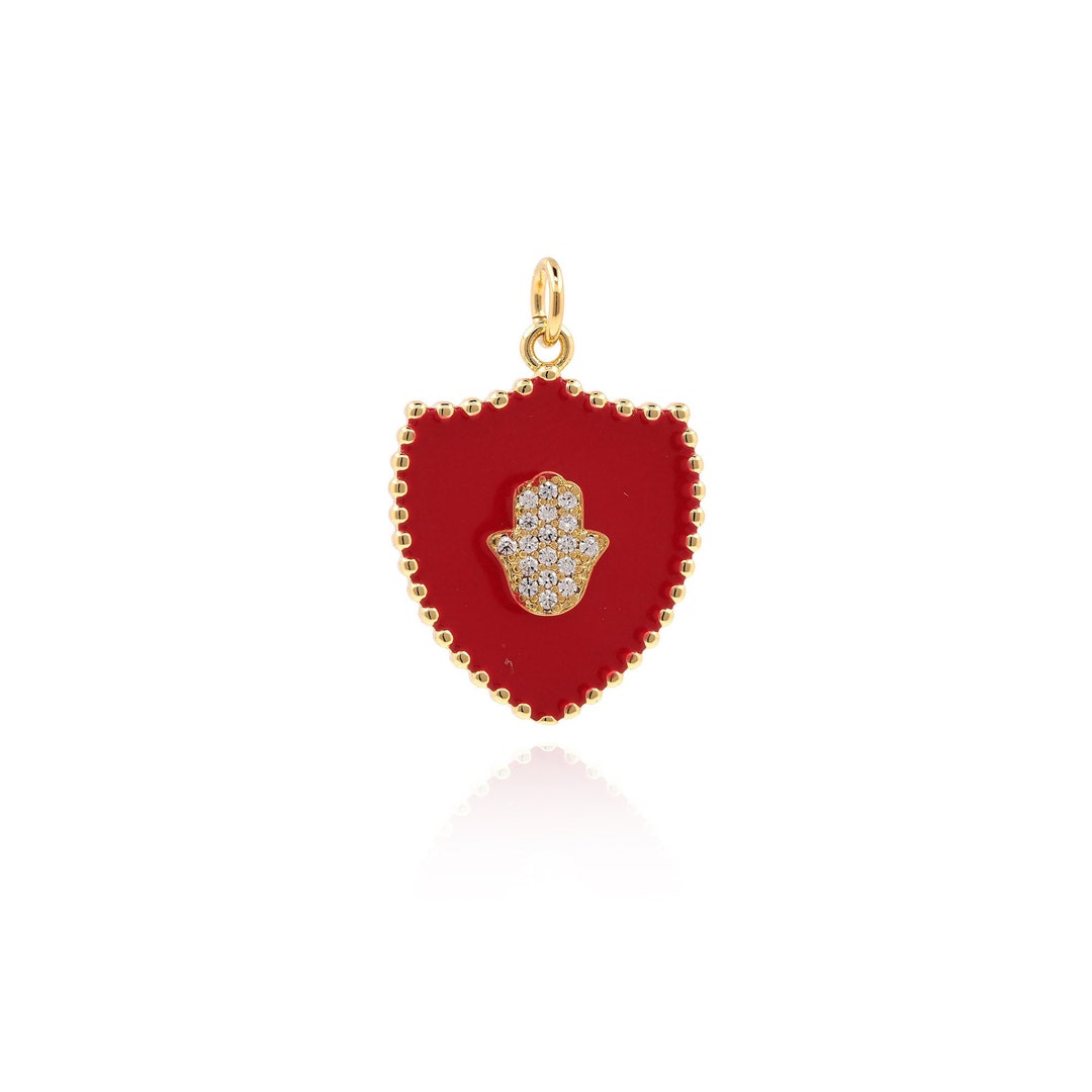 Enamel Hand Shield Pendant, 18K Gold Filled Hand Charm, Micropavé CZ ...