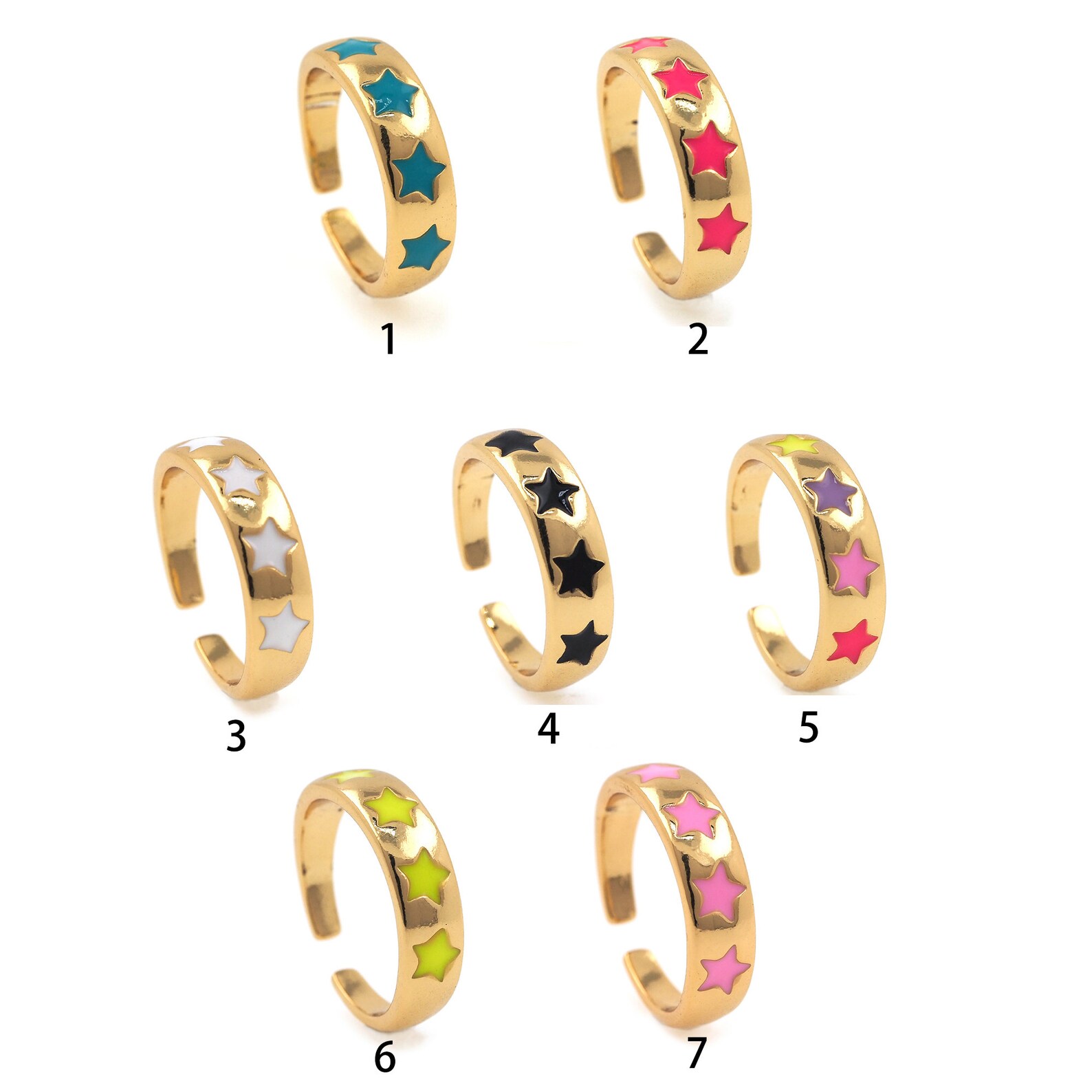 Enamel Polaris Rings, 18K Gold Filled Star Rings, Open Rings, Enamel ...