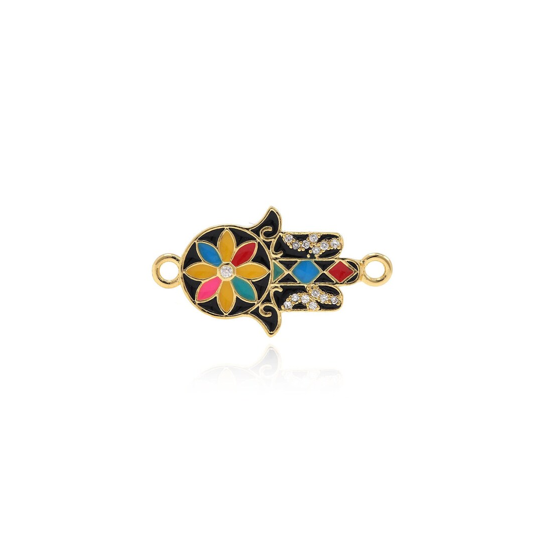 Hamsa Connector，18k Gold Filled Hand Connector, Micropavé CZ Evil Eye ...