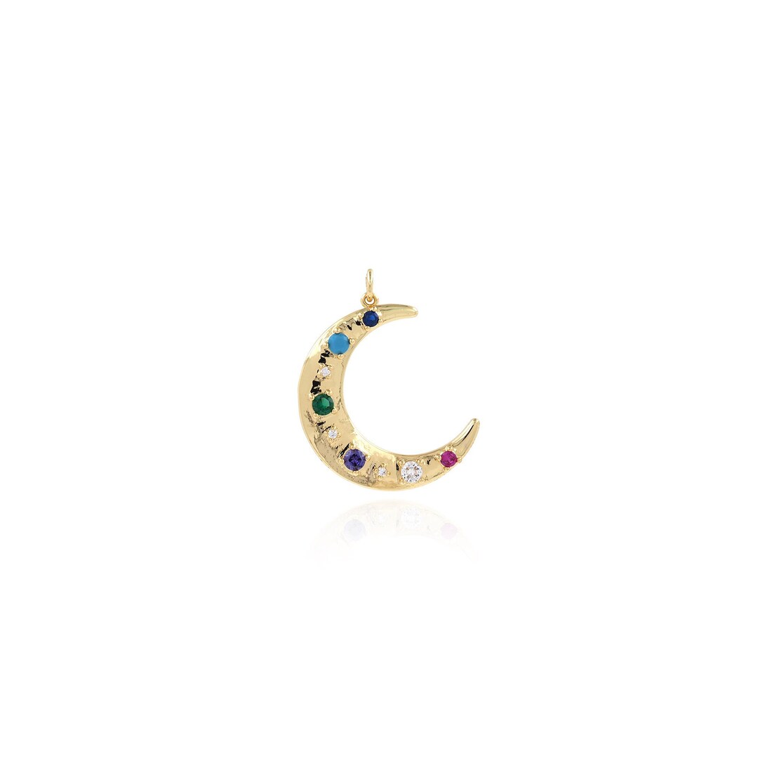 Meniscus Pendant, Moon Pendant,18k Gold Filled Moon Charm,micropavé CZ ...