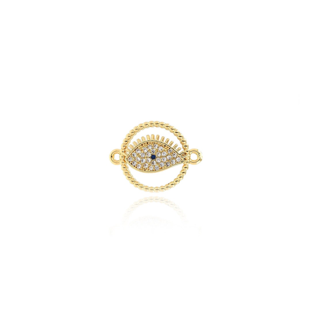 Micropavé CZ Rounded Connector，18k Gold Filled Evil Eye Connector,evil ...