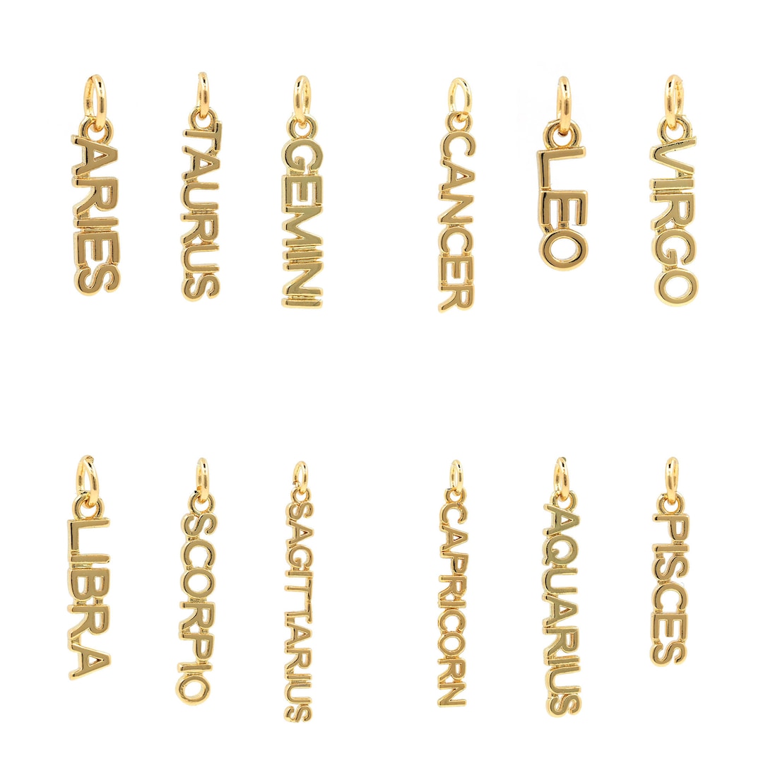 18K Gold Filled Bar Text Pendant, Zodiac Charm, Zodiac Necklace, Text ...