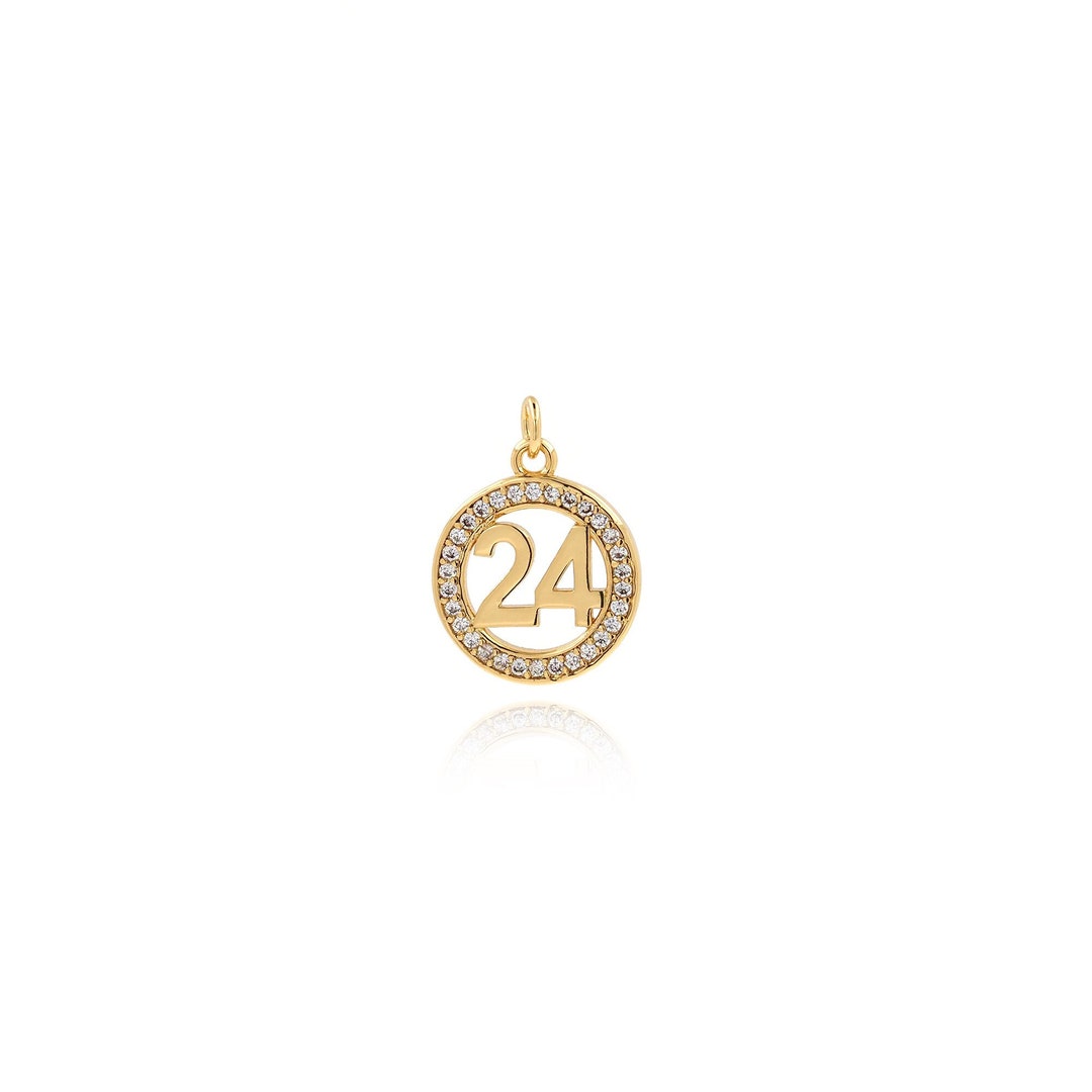 Number 24 Pendant, Micropavé CZ Round Charm, Angel Number Charm, 18K ...