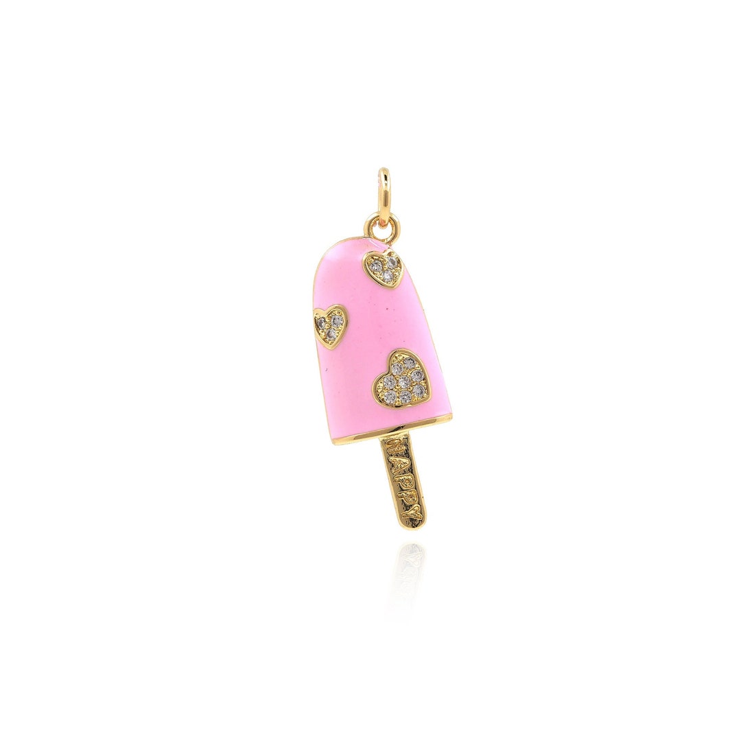 Ice Cream Pendant, 18K Gold Filled Ice Cream Charm, Micro Pave CZ Love ...