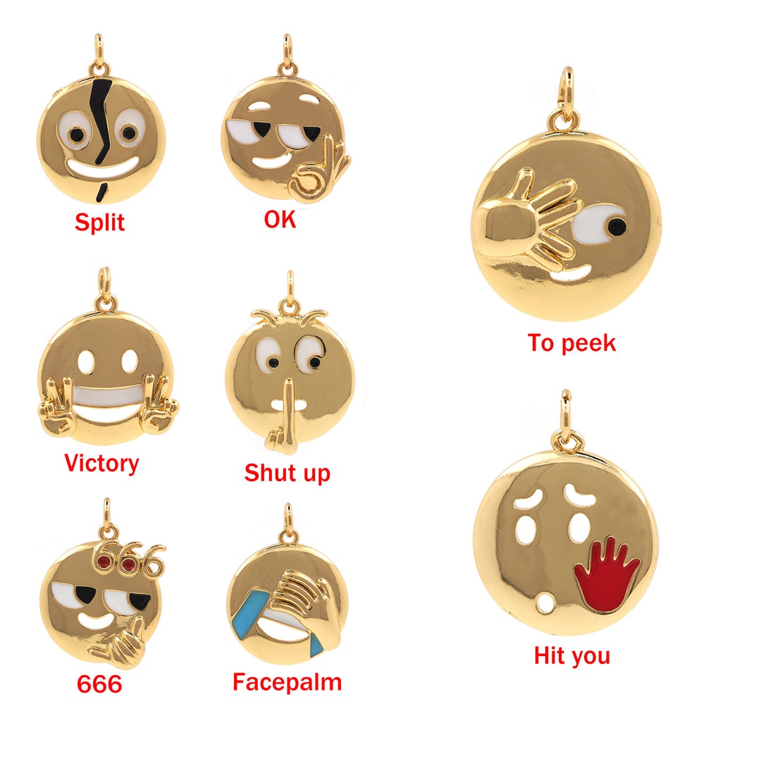 18K Gold Filled Round Charm,cute Pendant,face Pendant,enamel Dainty ...