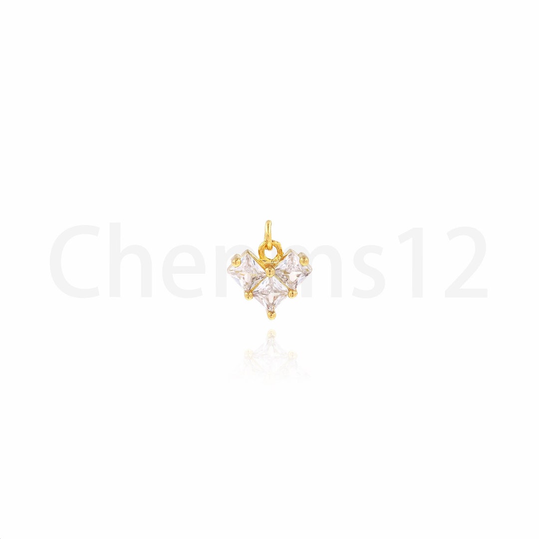18K Gold Filled Pixel Charm, Pixel Heart Pendant, Micropavé CZ Love ...
