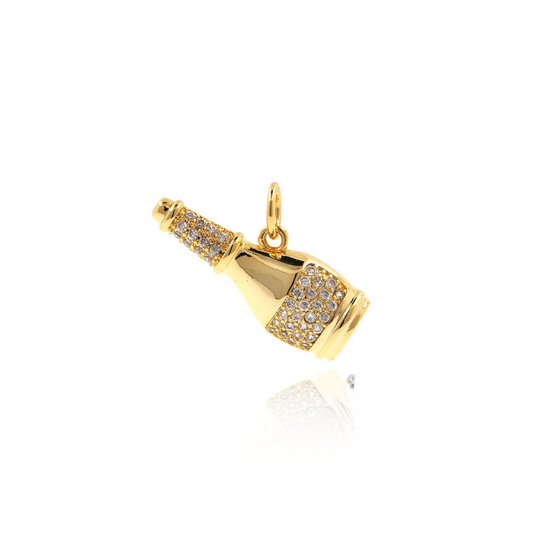 18K Gold Filled Wine Bottle Pendant,micro Pavé CZ Wine Glass Pendant ...