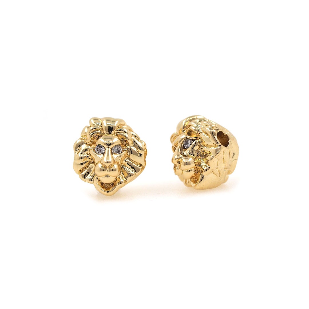 Lion Head Beads,18k Gold Filled Lion Head Beads,micro Pavé CZ Lion ...