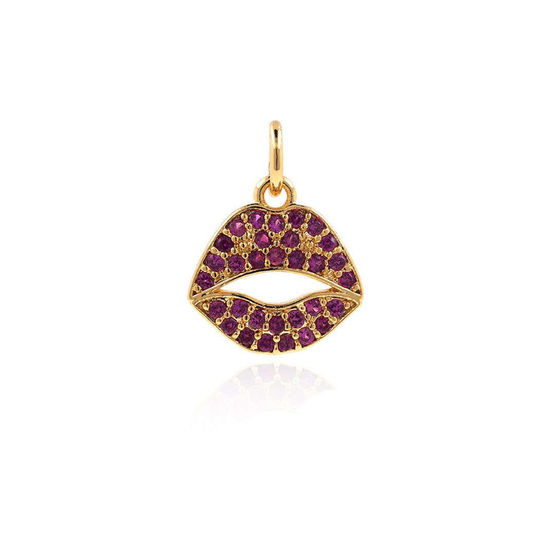 18K Gold Filled Lips Pendant,cz Micro Pave Lips Necklace,dainty Lips ...