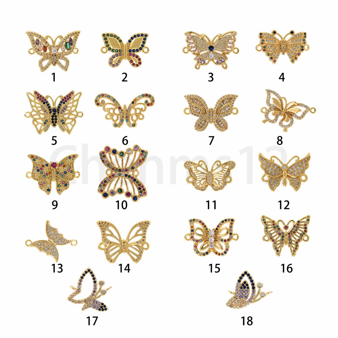 Butterfly Connector, Micropavé CZ Insect Connector, 18K Gold Filled ...