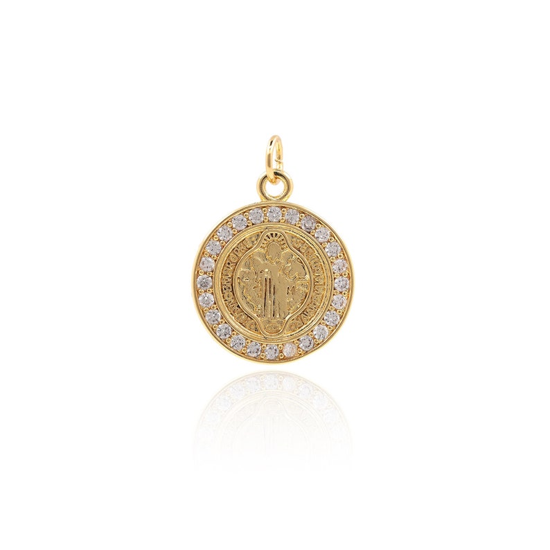 18K Gold Filled Round Religious Jewelry,micropavé CZ Religious Charm ...