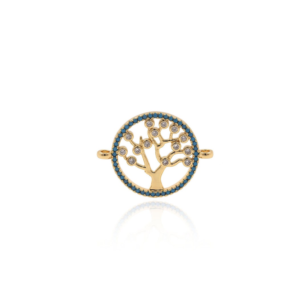 18K Gold Filled Tree Charm, Tree of Life Connector, Micropavé CZ Round ...