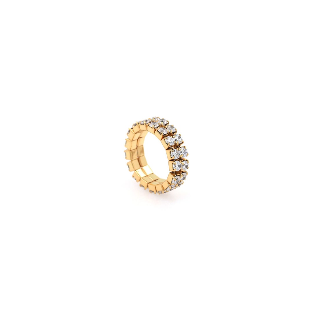 18K Gold Filled Good Luck Rings, Micropavé CZ Stack Band Rings, Dainty ...
