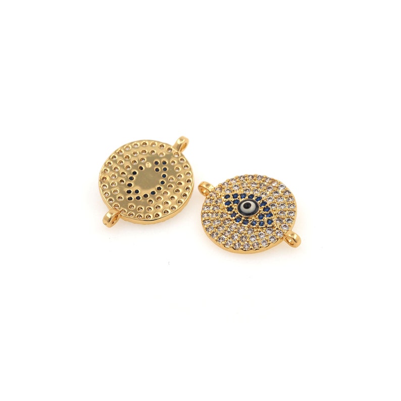 Micropavé CZ Round Connector, Lucky Eye Connector,eye Jewelry, 18K Gold ...