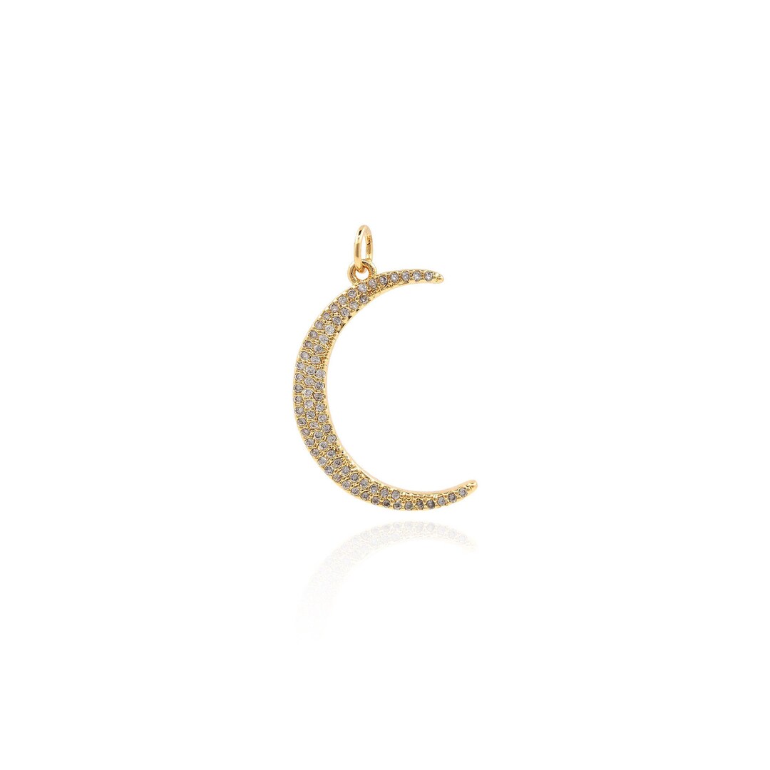 Meniscus Pendant,moon Pendant,18k Gold Filled Moon Charm,micropavé CZ ...