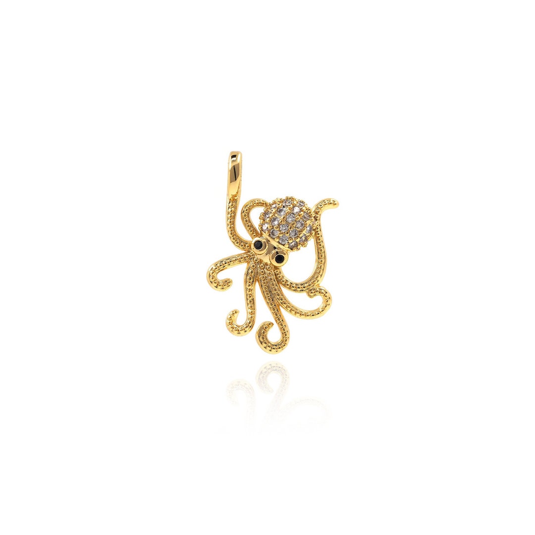 18K Gold Filled Octopus Pendant, Micropavé CZ Octopus Jewelry, Octopus ...