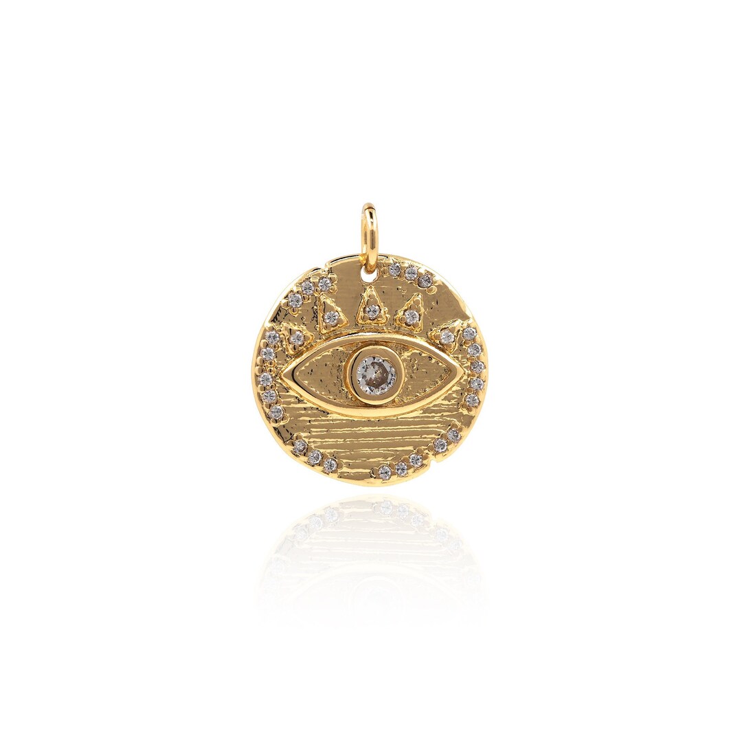18K Gold Filled Evil Eye Pendant, Round Evil Eye Pendant, Micropavé CZ ...
