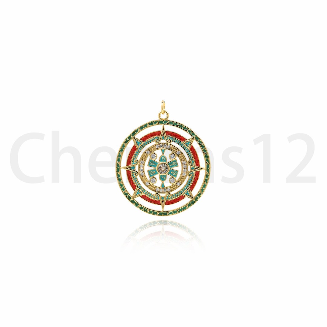 Micropavé CZ Aztec Pendant, Enamel Amulet Pendant, 18K Gold Filled ...