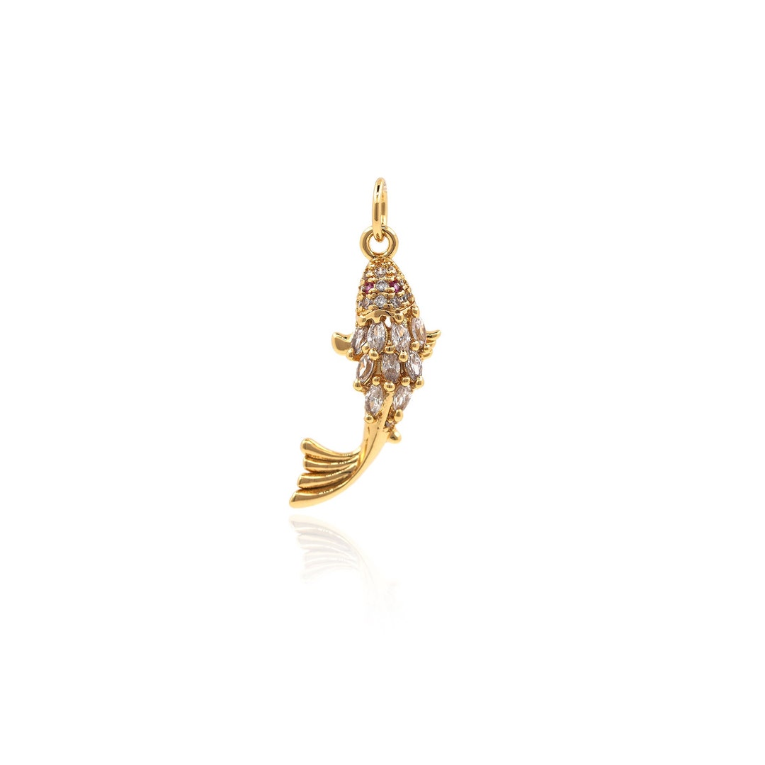 Koi Pendant, 18k Gold Filled Fish Pendant, Micropavé CZ Good Luck ...