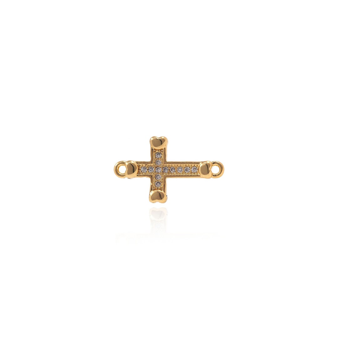 Cross Charm, Religious Connector, Micropavé CZ Cross Connector, 18K ...