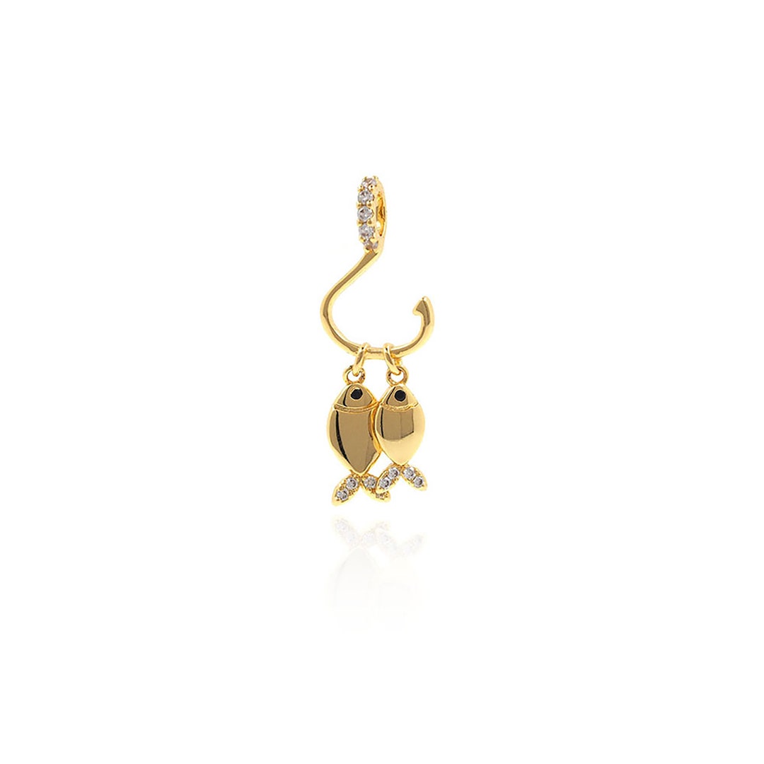 Double Fish Pendant,micropavé CZ Fish Hook Necklace,fish Hook Charm,18k ...