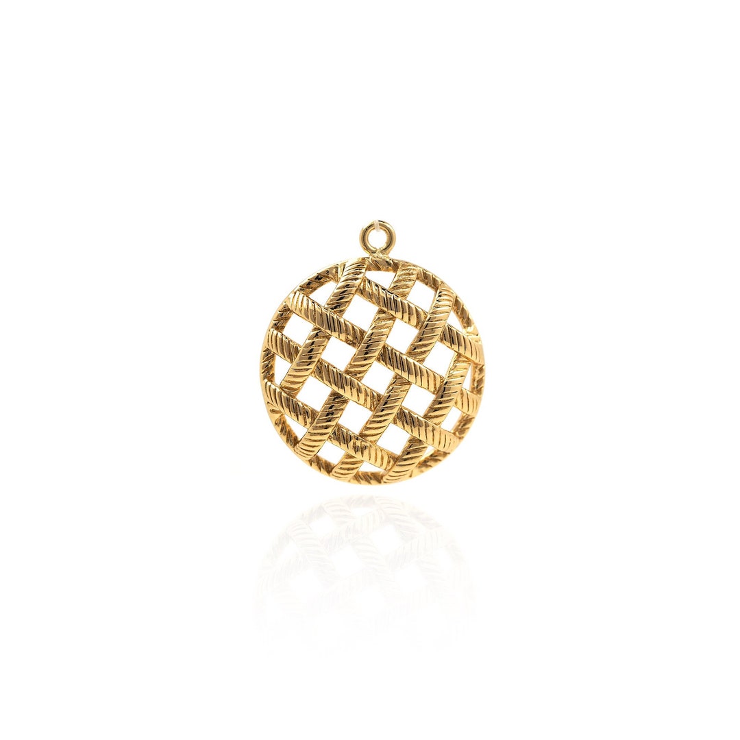 Openwork Mesh Necklace, 18K Gold Filled Abstract Round Mesh Charm ...
