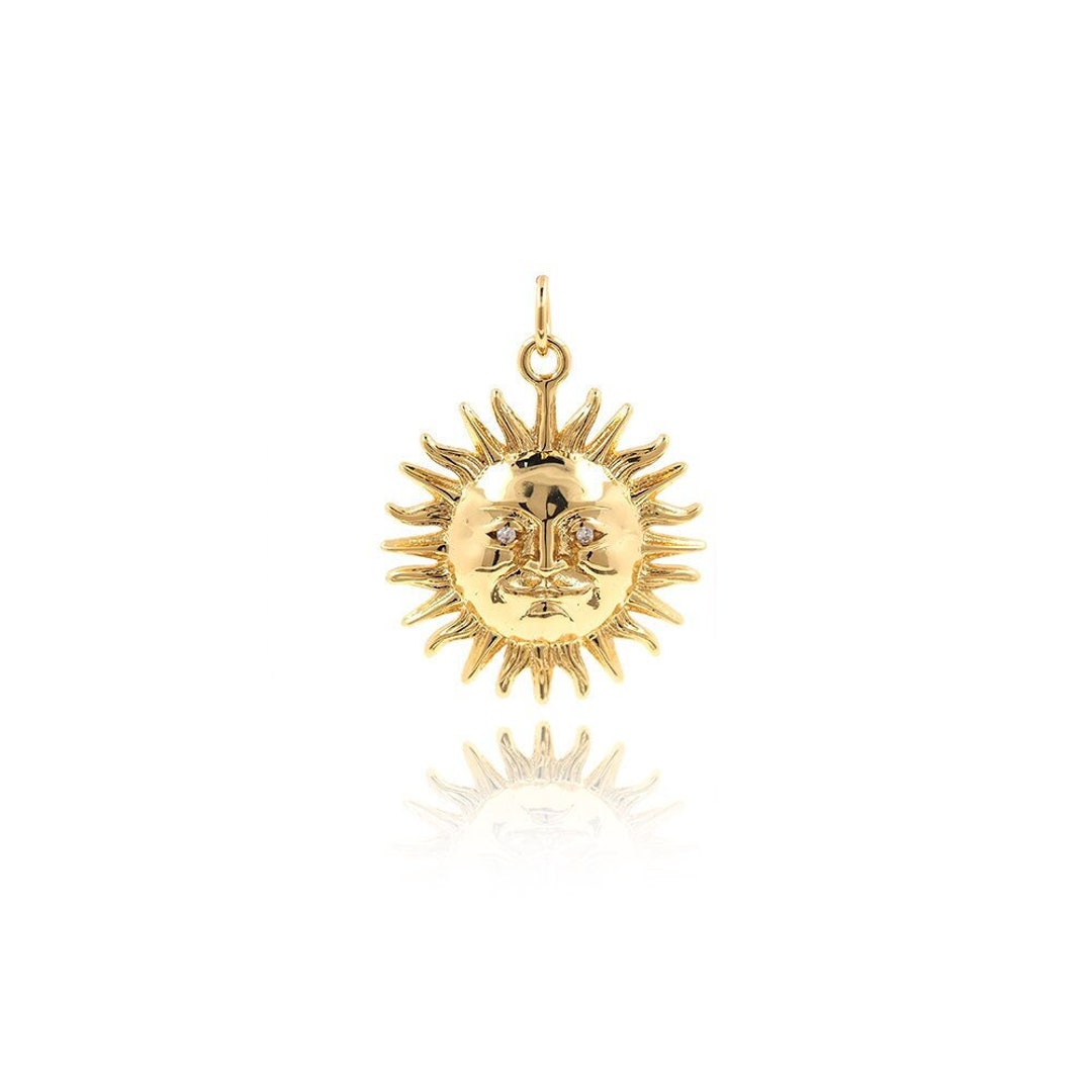 Sunburst Pendant,18k Gold Filled Sun Face Pendant, Micropavé CZ Sun ...