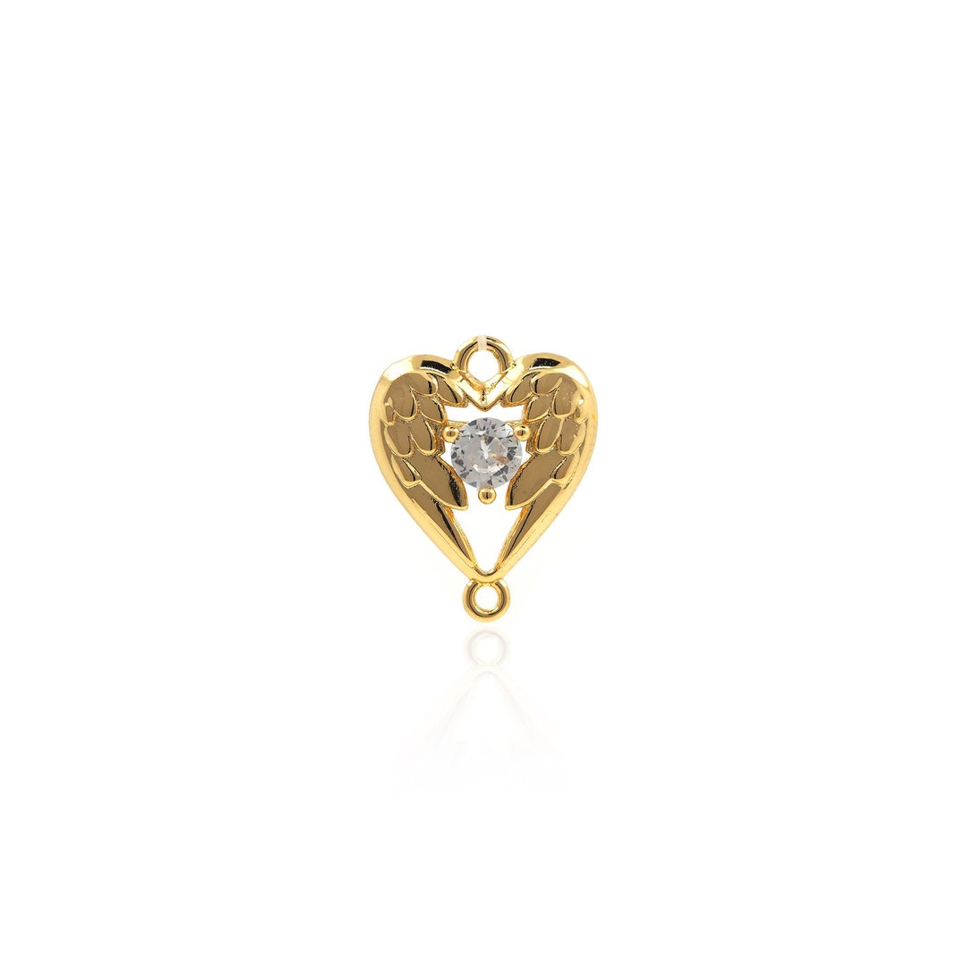 18K Gold Filled Angel Wing Connector,wing Connector, Micropavé CZ Heart ...