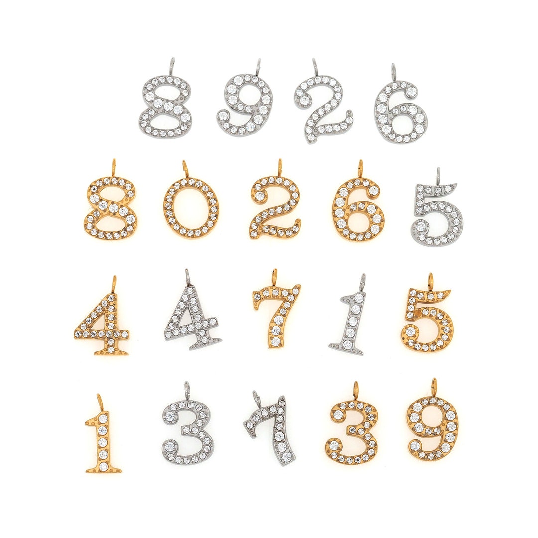Micropavé CZ Arabic Numerals Charms,18k Gold Filled Numerals Pendant ...