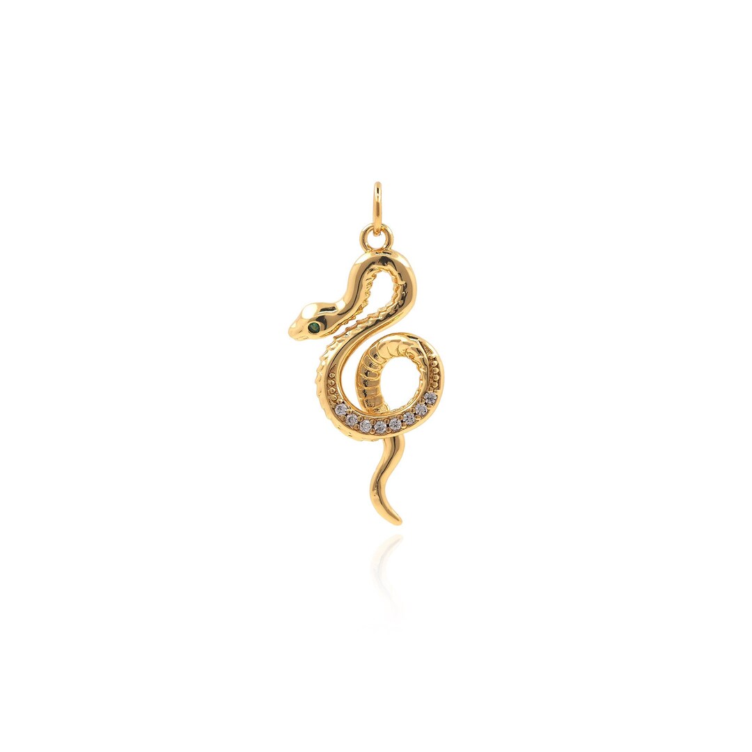 Snake Charm,animal Pendant,micropavé CZ Snake Necklace,18k Gold Filled ...