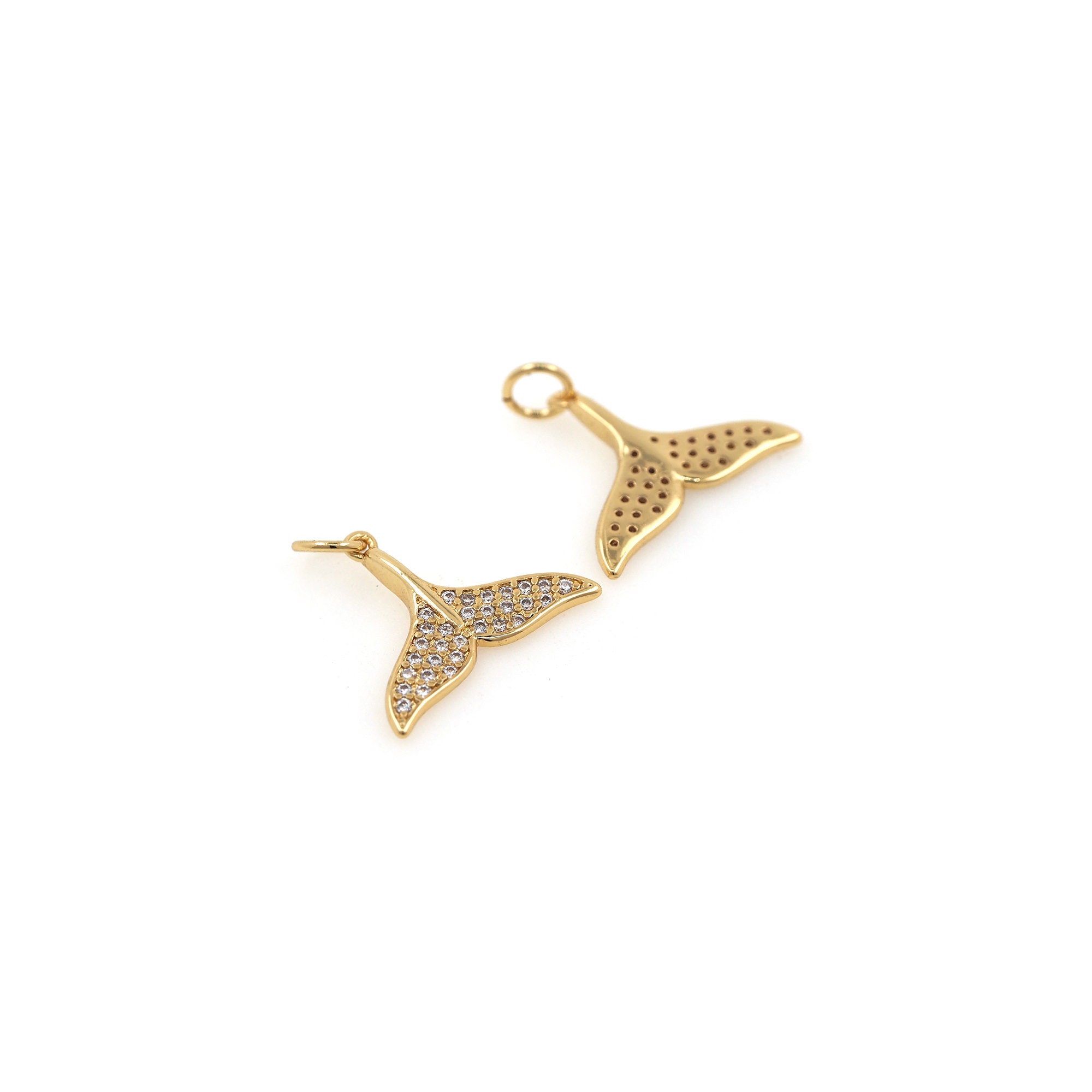 Fishtail Pendant, 18K Gold Filled Fishtail Charm, Micropavé CZ Tail ...