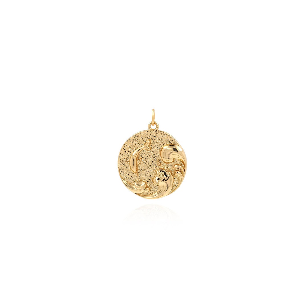Ocean Pendant, 18K Gold Filled Round Charm, Coin Pendant, Coin Charm ...