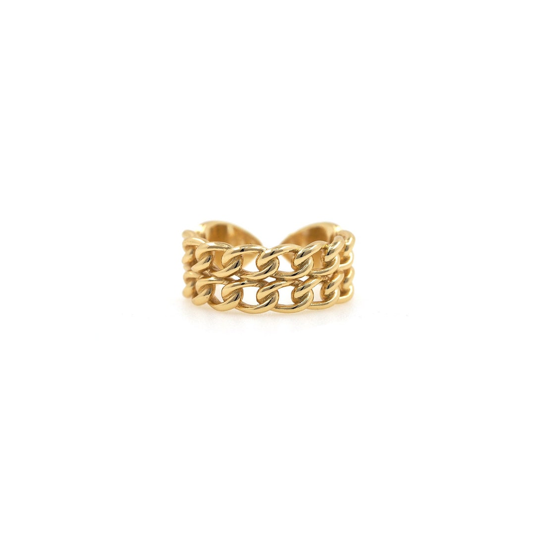 Double Layer Rings, 18K Gold Filled Chain Rings, Statement Rings, Chop ...