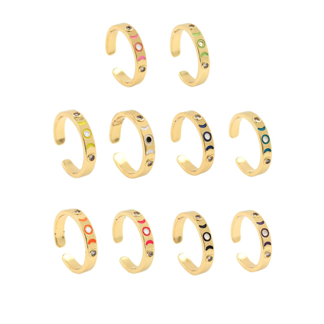 18K Gold Filled Meniscus Ring, Enamel Moon Ring, Crescent Ring,open ...