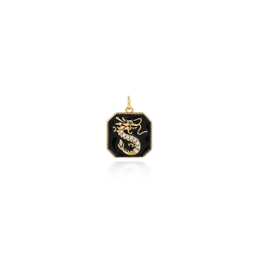 Square Dragon Pendant,micropavé CZ Dragon Charm,18k Gold Filled ...