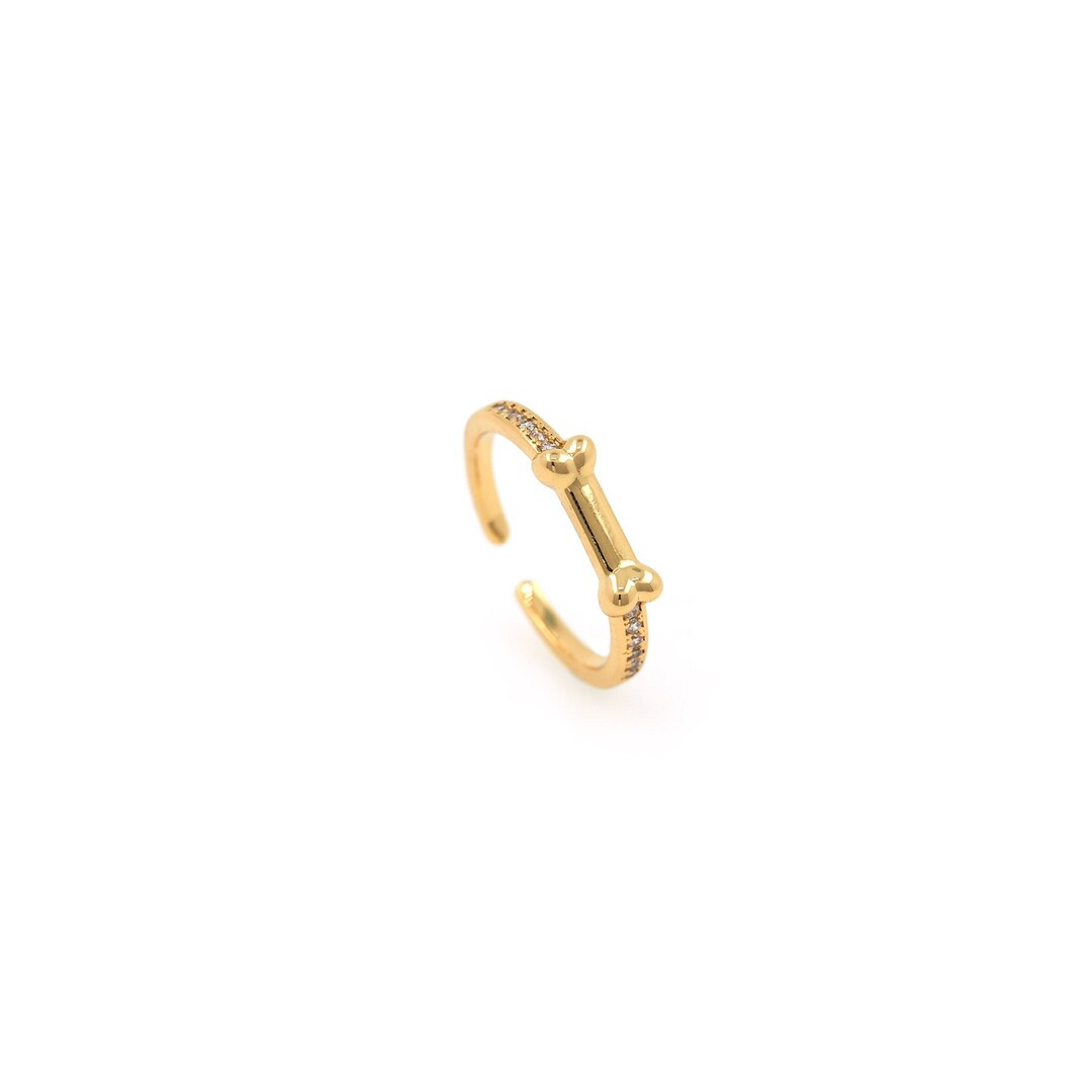 18K Gold Filled Dog Bone Rings,bone Rings, Micropavé CZ Adjustable ...