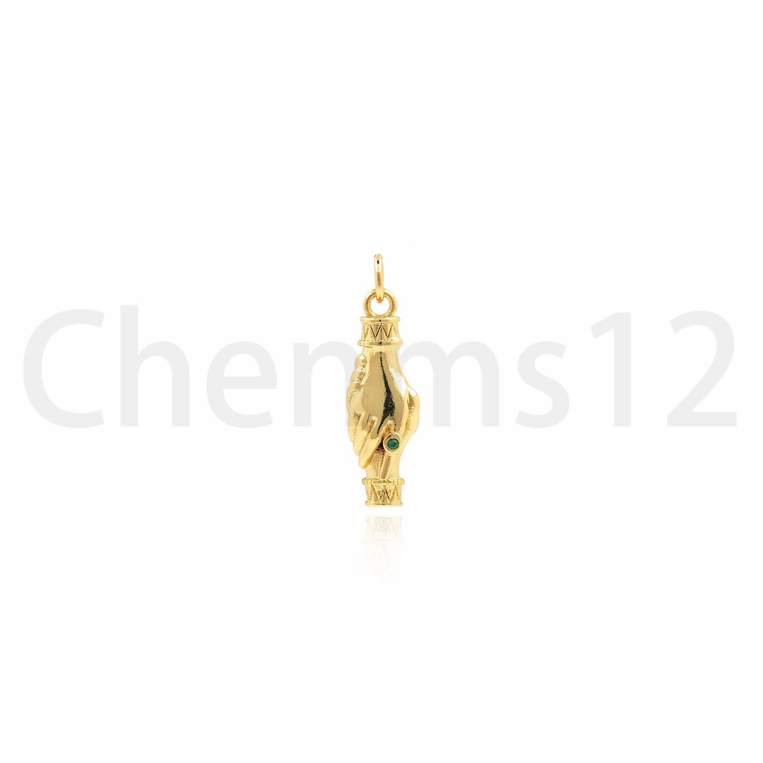 18K Gold Filled Hand Pendant, Micropavé CZ Handshake Pendant, Hand ...