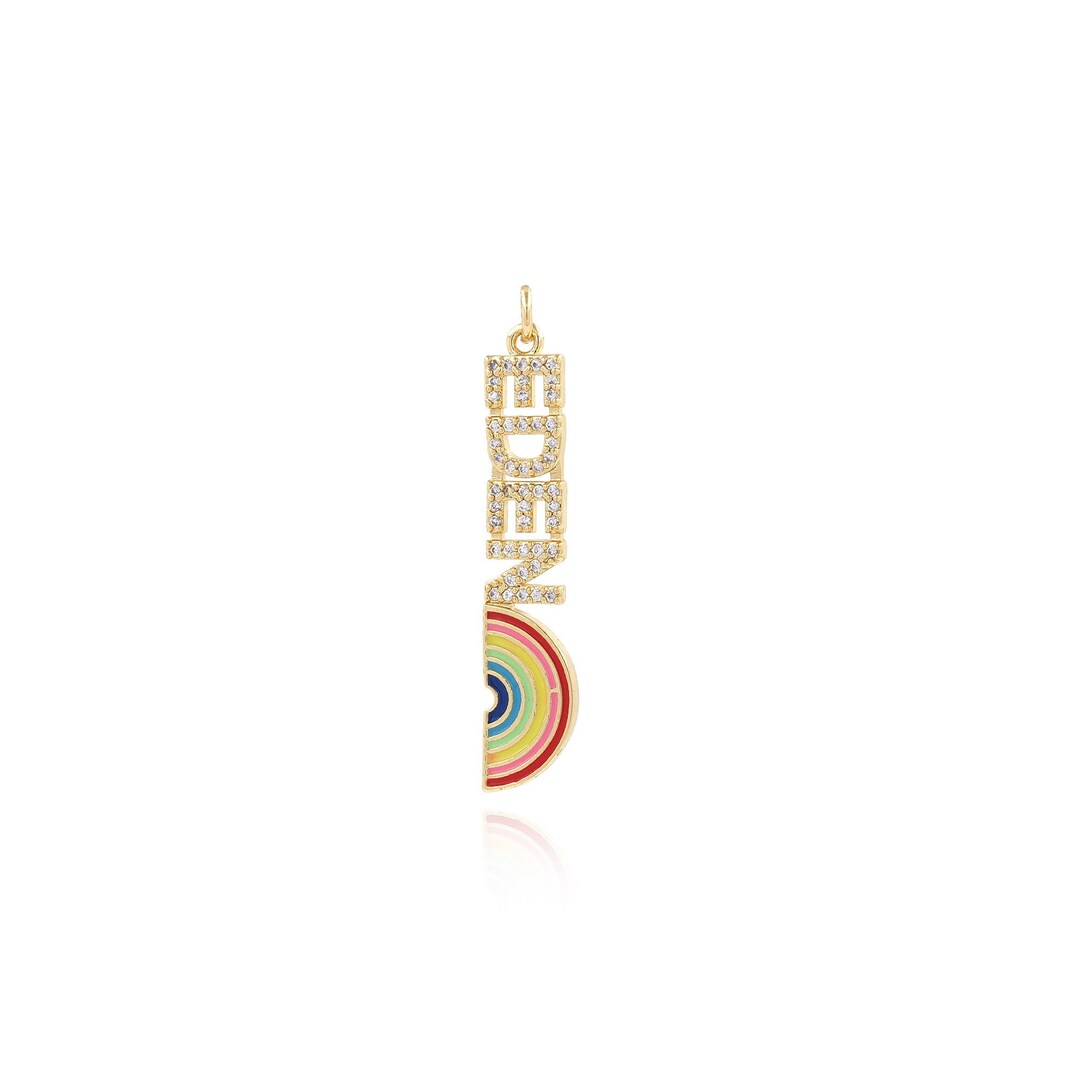 Micropavé CZ Enamel Charm, Eden Pendant,rainbow Pendant,bar Charm,18k ...
