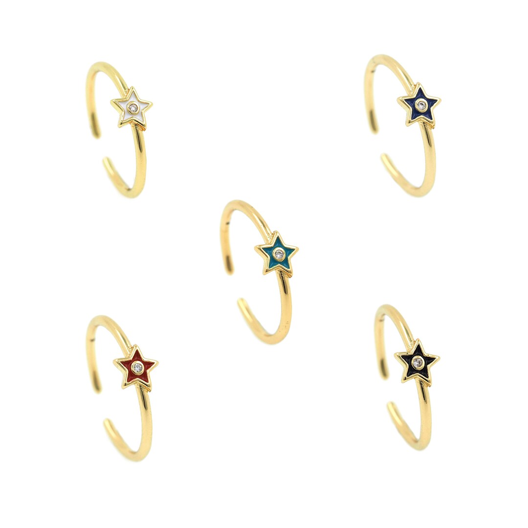 Open Rings, 18K Gold Filled Star Rings, Micropavé CZ Pentagram Rings ...