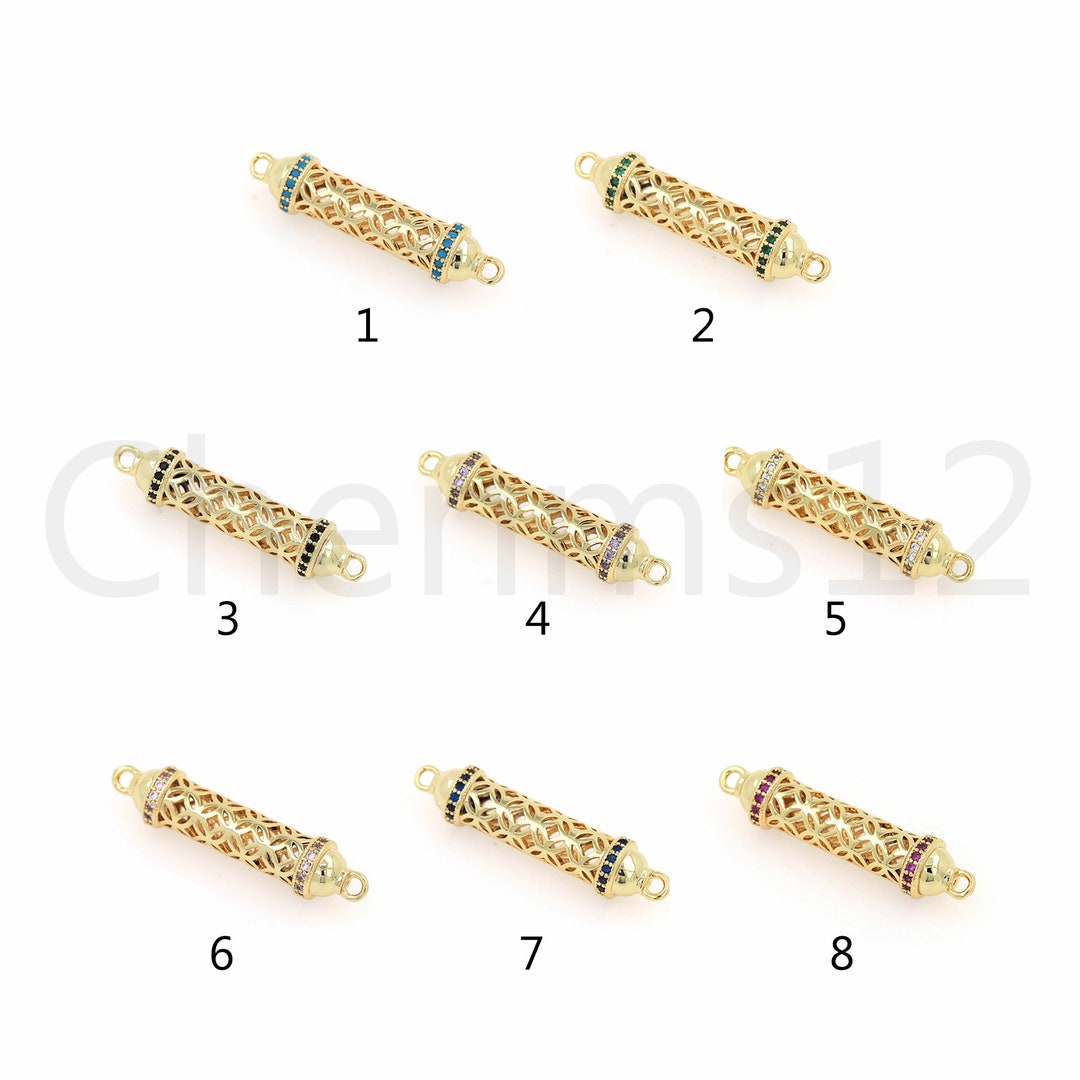 Cylinder Connectors, Micropavé CZ Pill Connectors, 18K Gold Filled Cage ...