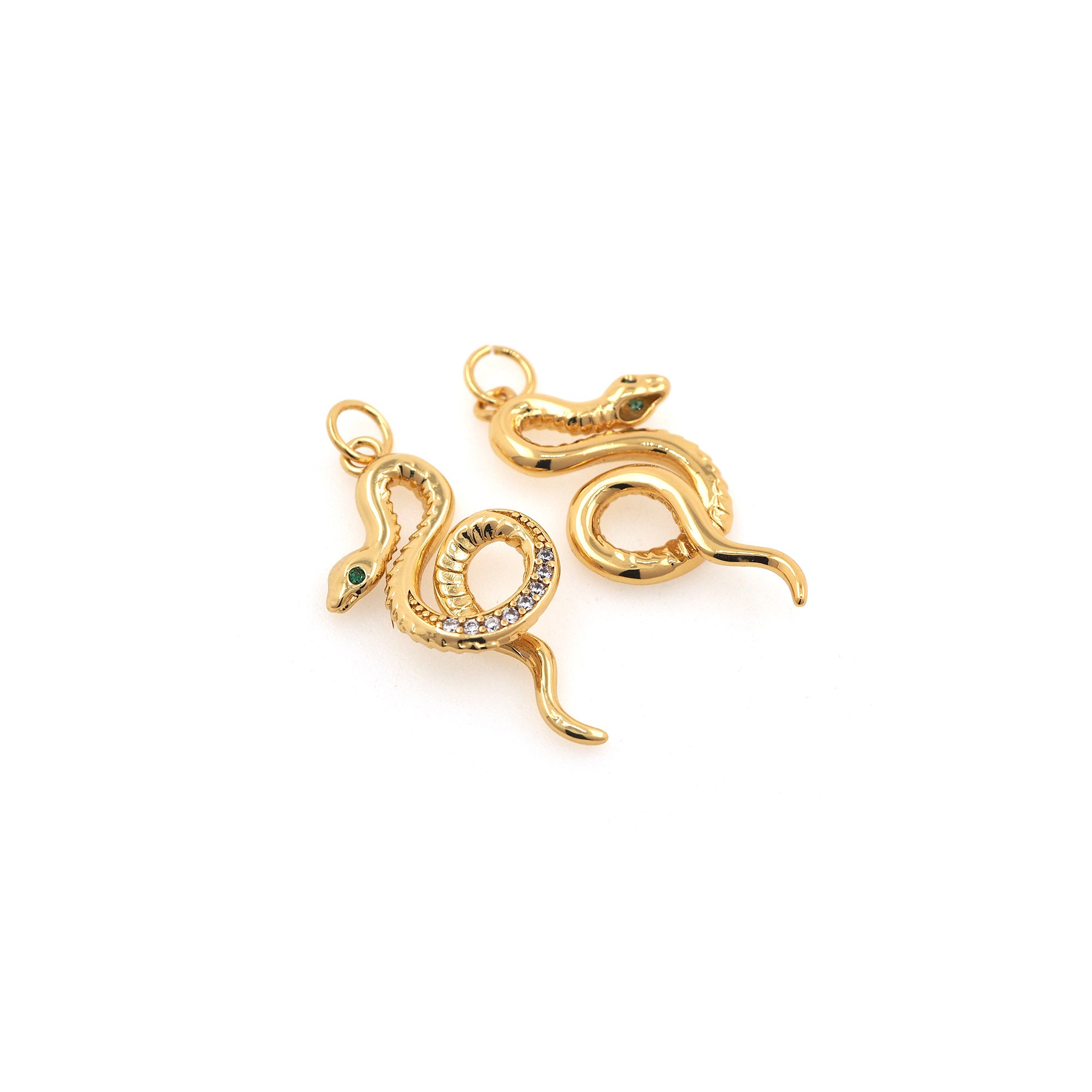 Snake Charm,animal Pendant,micropavé CZ Snake Necklace,18k Gold Filled ...