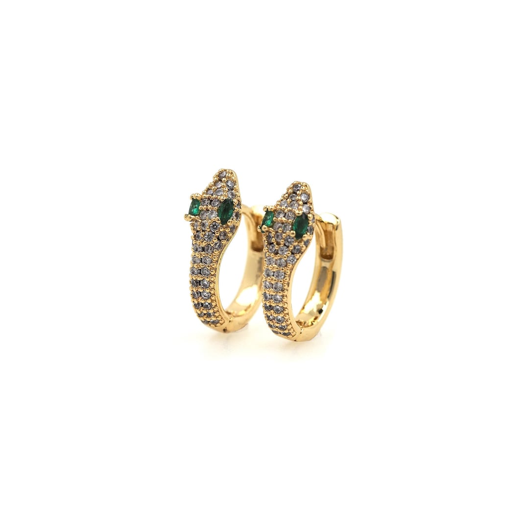 Animal Earrings, 18K Gold Filled Snake Earrings, Micropavé CZ Snake ...