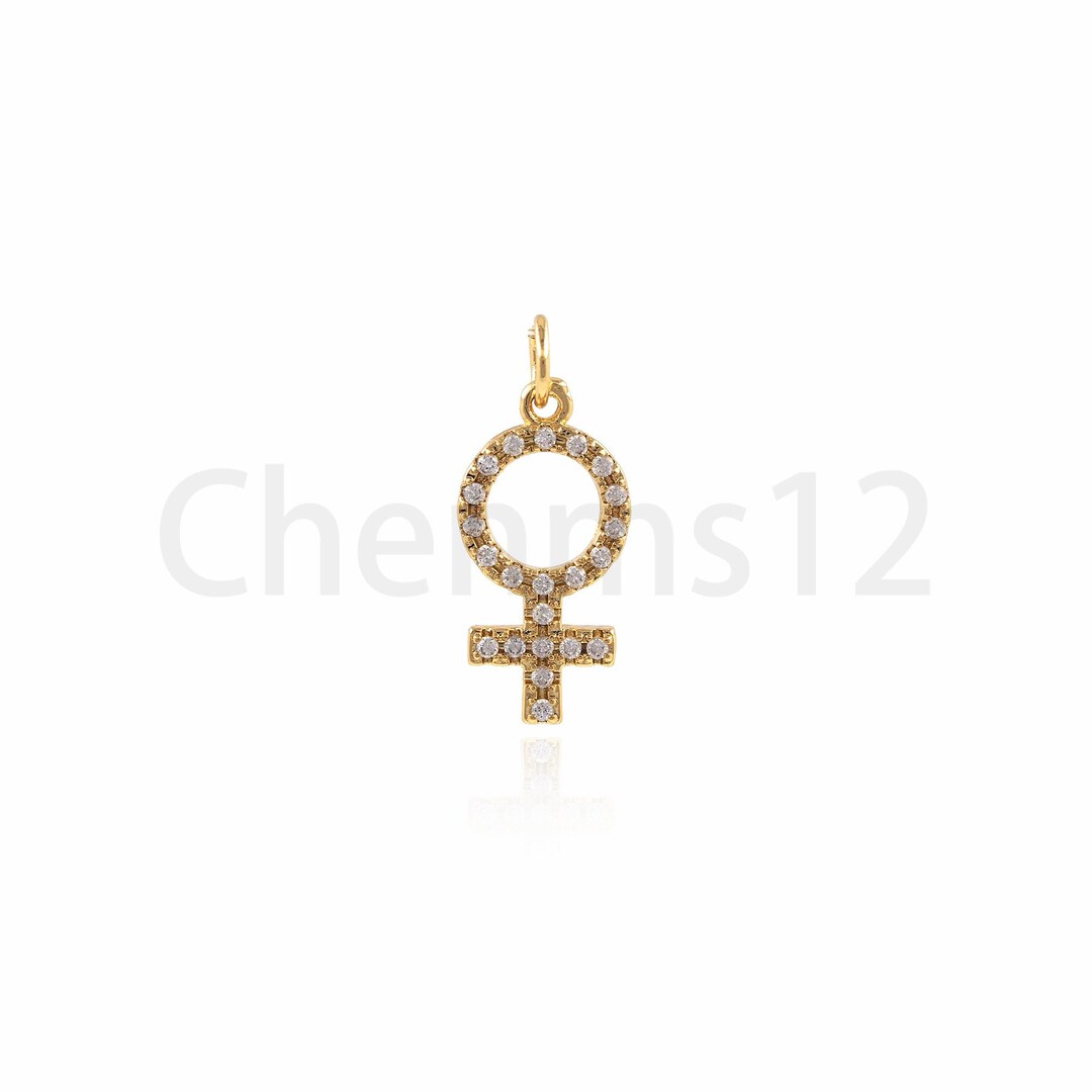 18K Gold Filled Female Symbol Pendant, Gender Charm, Micropavé CZ ...