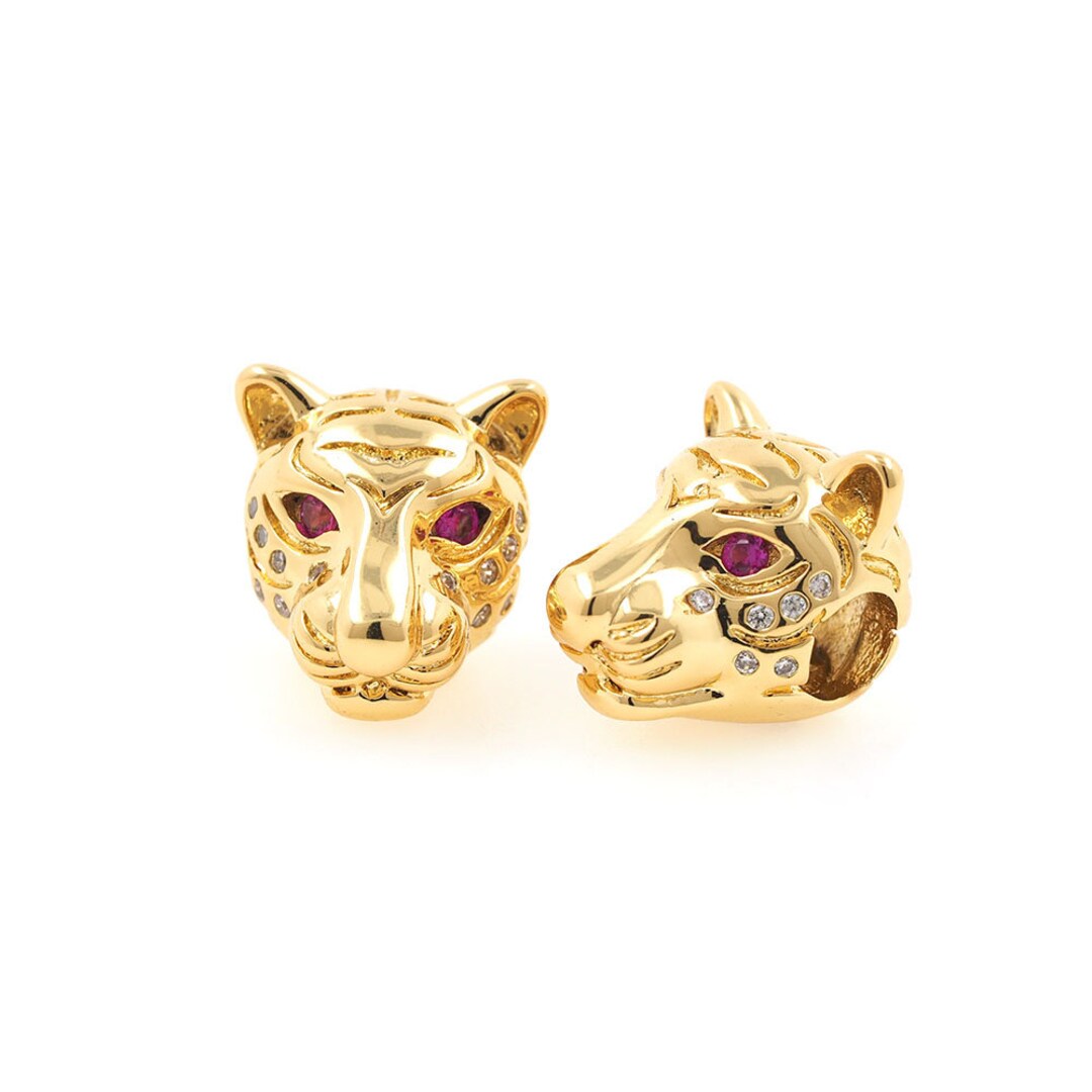 Leopard Spacer Beads, 18K Gold Filled Leopard Head Bracelet Beads ...