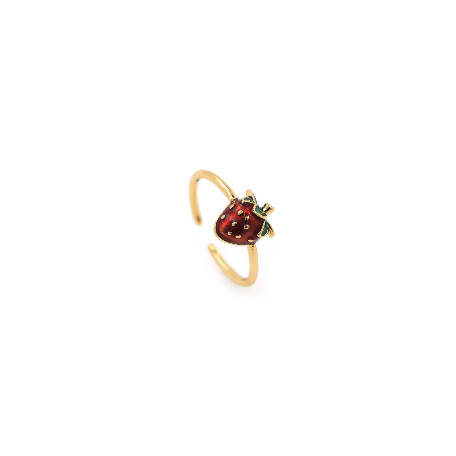 18K Gold Filled Open Ring, Enamel Strawberry Ring, Fruit Ring ...