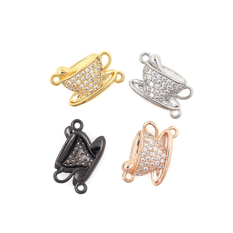Cup Connectors, 18K Gold Filled Coffee Cup Connector, Micropavé CZ Cup ...