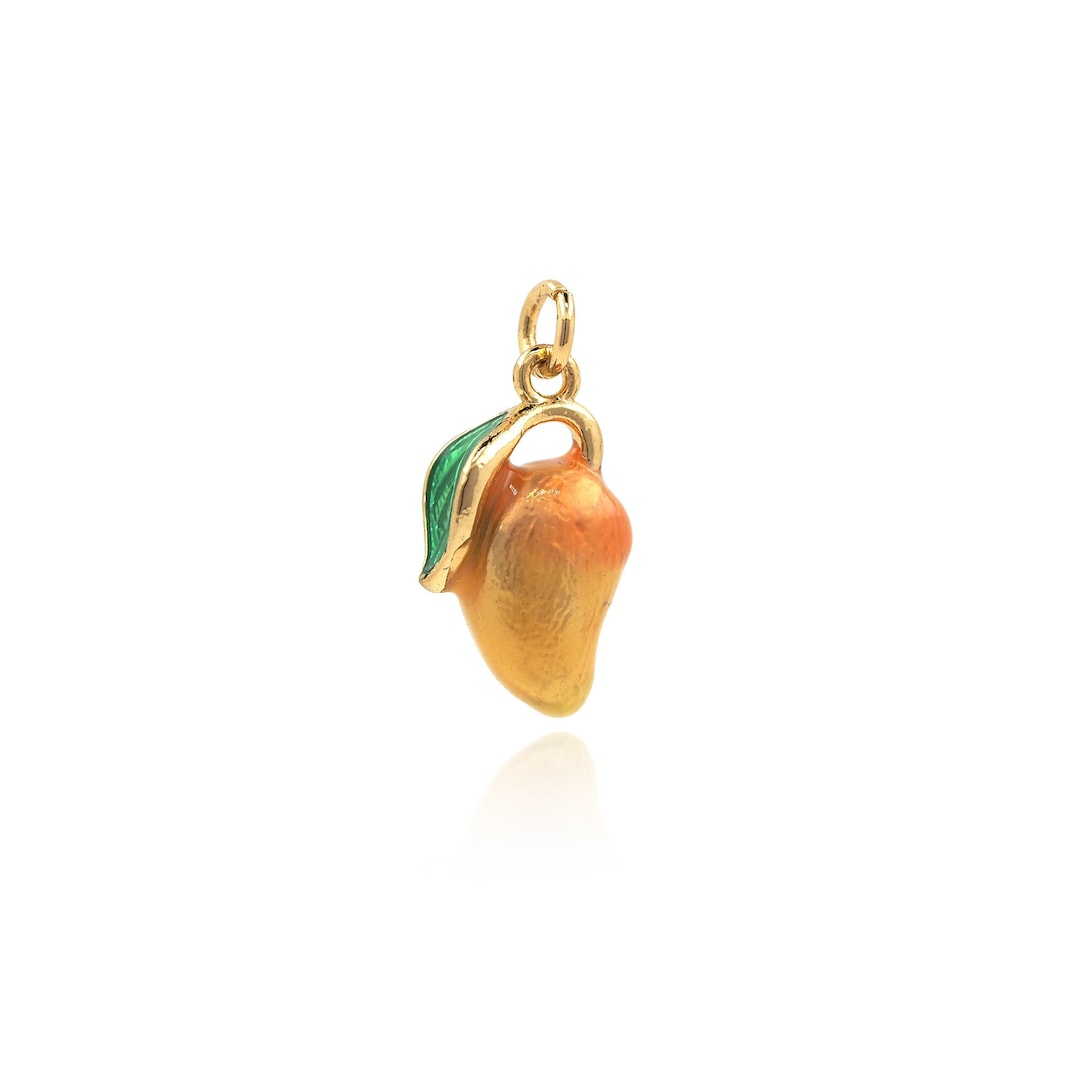 Micropavé CZ Fruit Pendant,enamel Mango Pendant,18k Gold Filled Mango ...