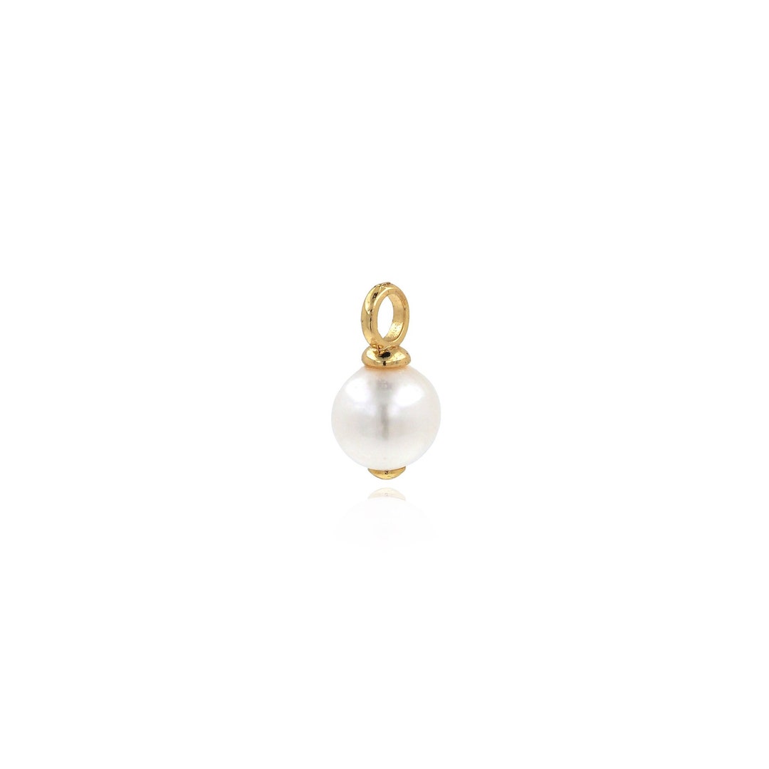 18K Gold Filled Real Freshwater Pearls Charms, Pearl Pendant, Round ...