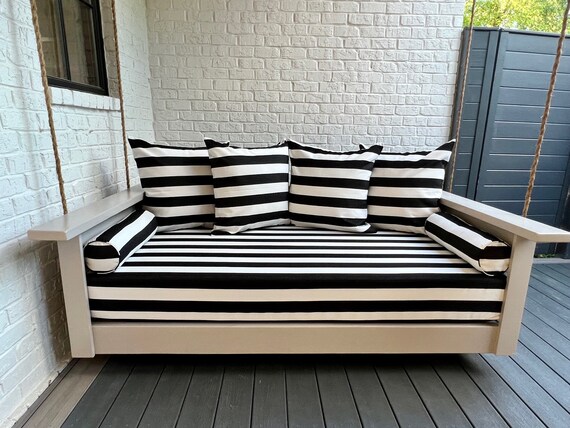 In Stock Quick Ship Sunbrella Twin Size Mattress Cover in Canvas Cabana Classic Awning Stripe Black Natural off White Striped Etsy